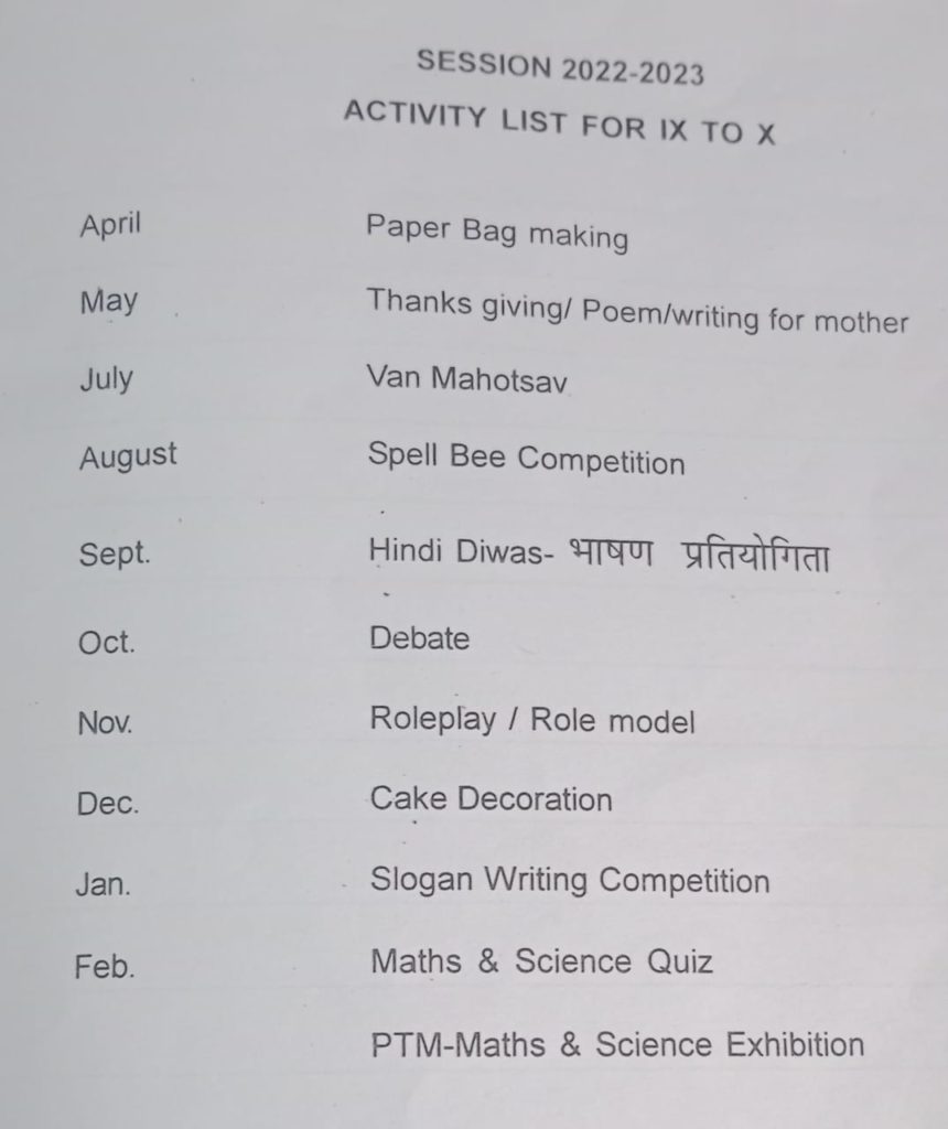 Examination Schedule – PML SD Public School Sector 32-C, Chandigarh